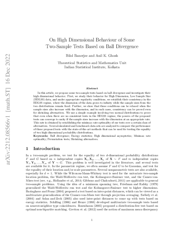 (PDF) On High Dimensional Behaviour of Some Two-Sample Tests Based on ...