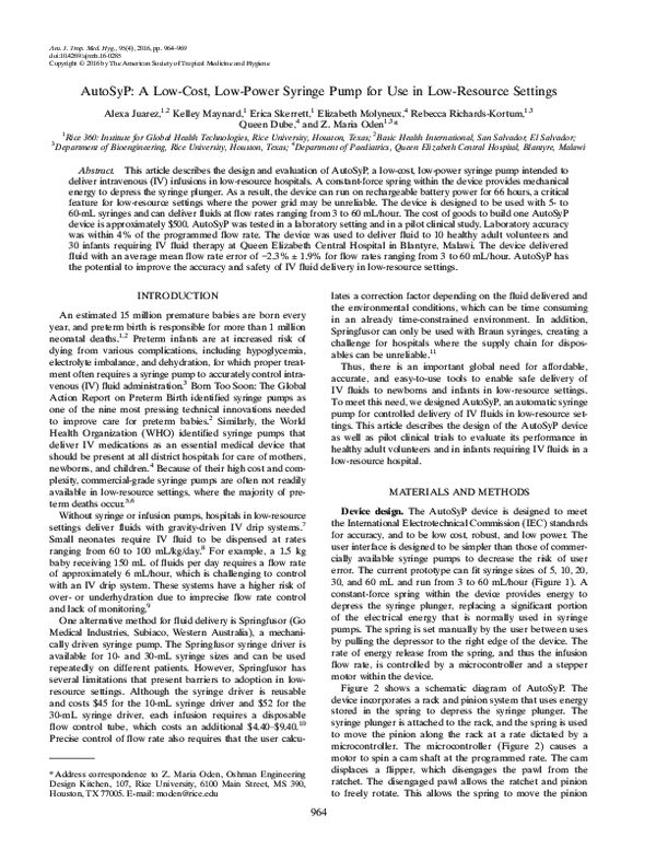 (PDF) AutoSyP: A Low-Cost, Low-Power Syringe Pump for Use in Low ...