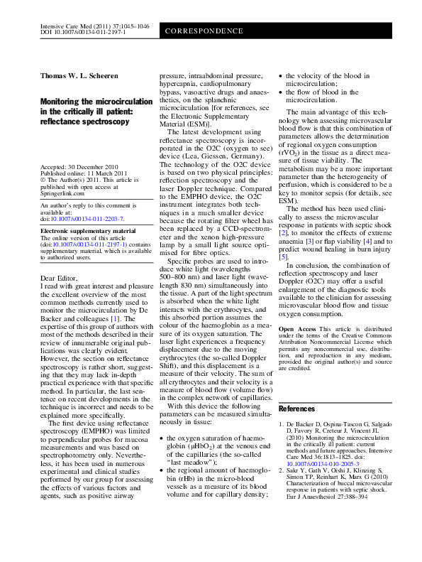 (PDF) Monitoring the microcirculation in the critically ill patient ...