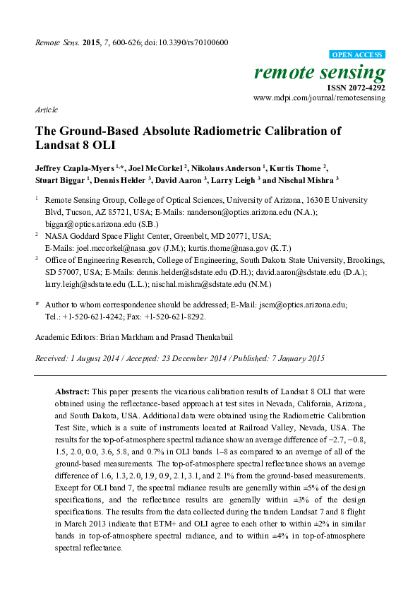 Pdf Article The Ground Based Absolute Radiometric Calibration Of