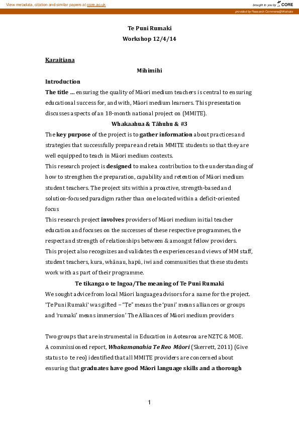 (PDF) Te Puni Rumaki – Strengthening Māori medium initial teacher education