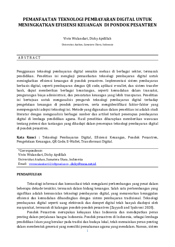(PDF) PEMANFAATAN TEKNOLOGI PEMBAYARAN DIGITAL UNTUK MENINGKATKAN EFISIENSI KEUANGAN DI PONDOK ...