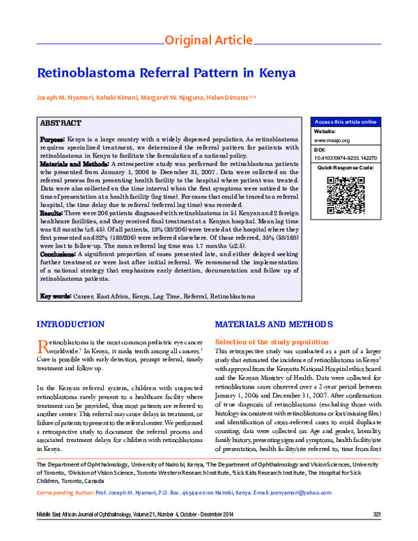 (PDF) Retinoblastoma referral pattern in kenya