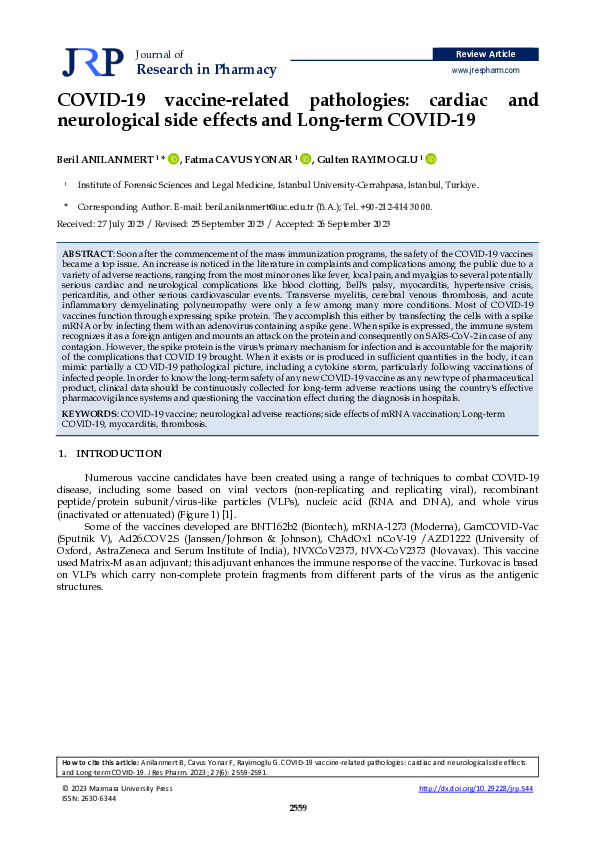 (PDF) COVID-19 vaccine-related pathologies: cardiac and neurological ...