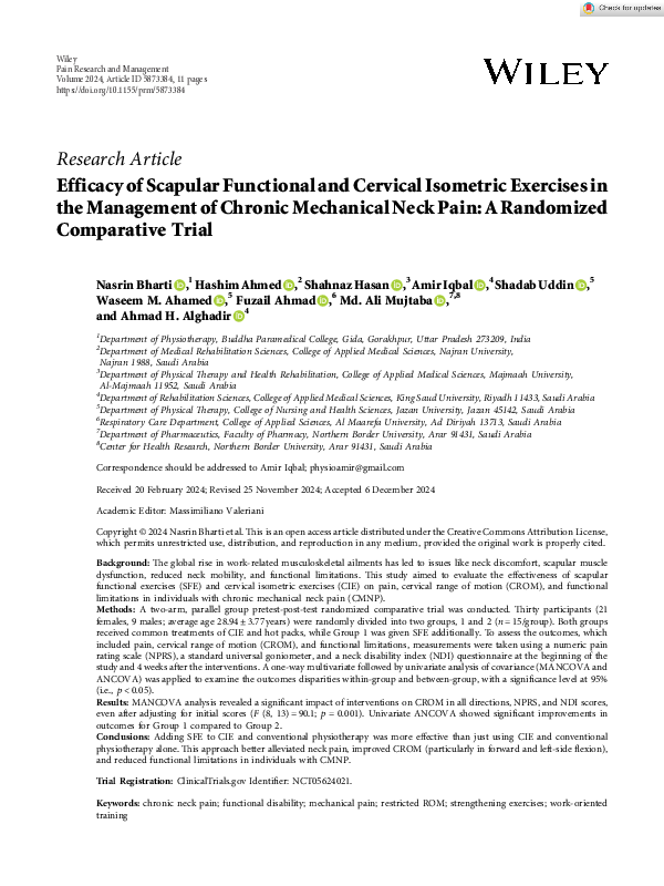 Pdf Efficacy Of Scapular Functional And Cervical Isometric Exercises In The Management Of