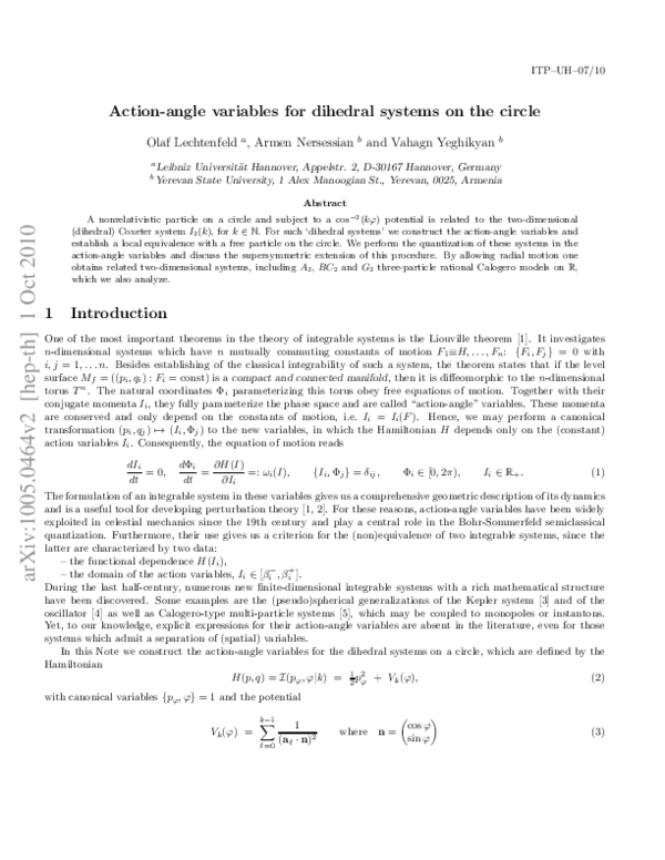 (PDF) Action-angle variables for dihedral systems on the circle