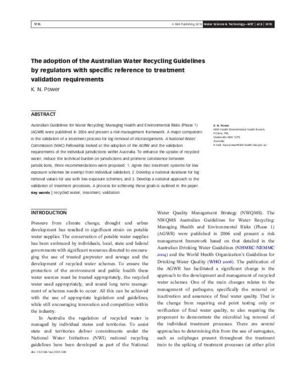 (PDF) The adoption of the Australian Water Recycling Guidelines by ...