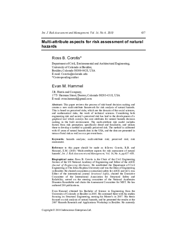 (PDF) Multi-attribute aspects for risk assessment of natural hazards