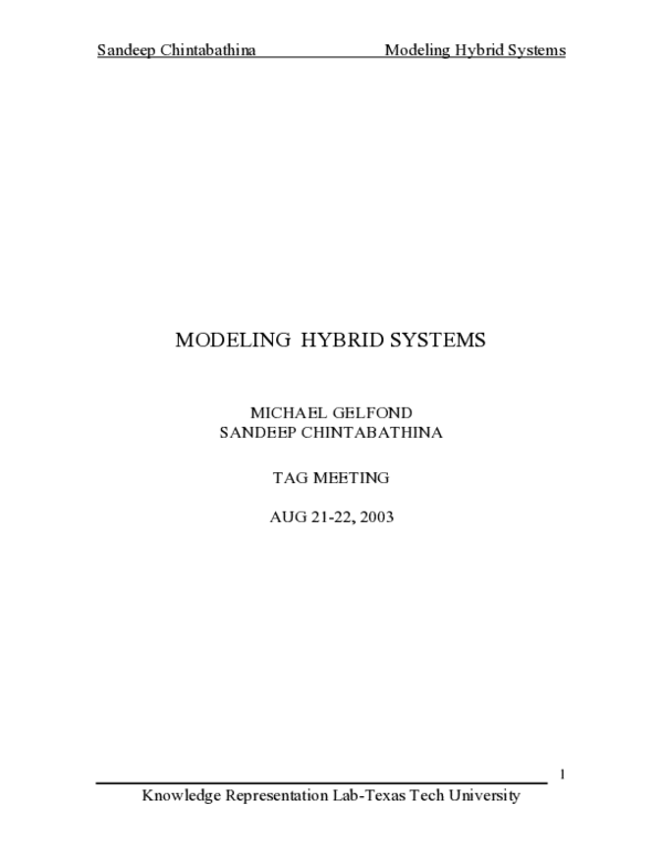 (PDF) Modeling Hybrid Systems