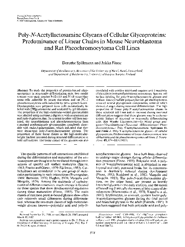 (PDF) Poly‐N‐Acetyllactosamine Glycans of Cellular Glycoproteins ...