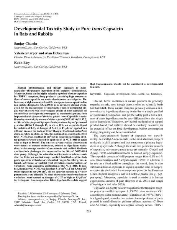 (PDF) Developmental Toxicity Study of Pure trans-Capsaicin in Rats and ...