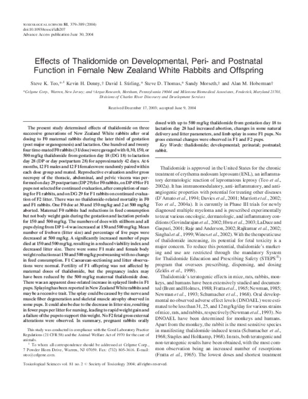 (PDF) Effects of Thalidomide on Developmental, Peri- and Postnatal ...