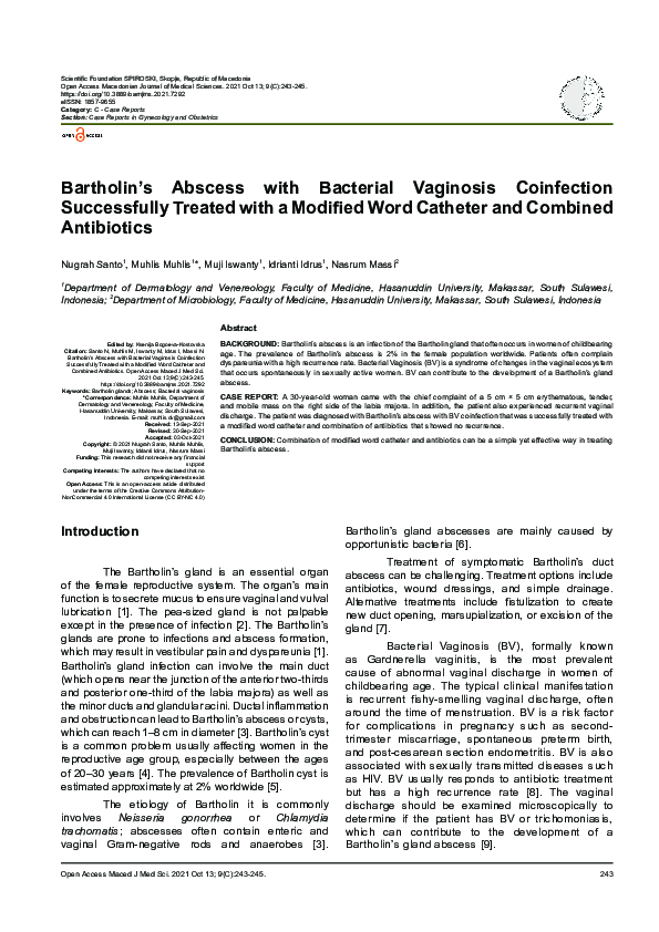 (PDF) Bartholin’s Abscess with Bacterial Vaginosis Coinfection ...