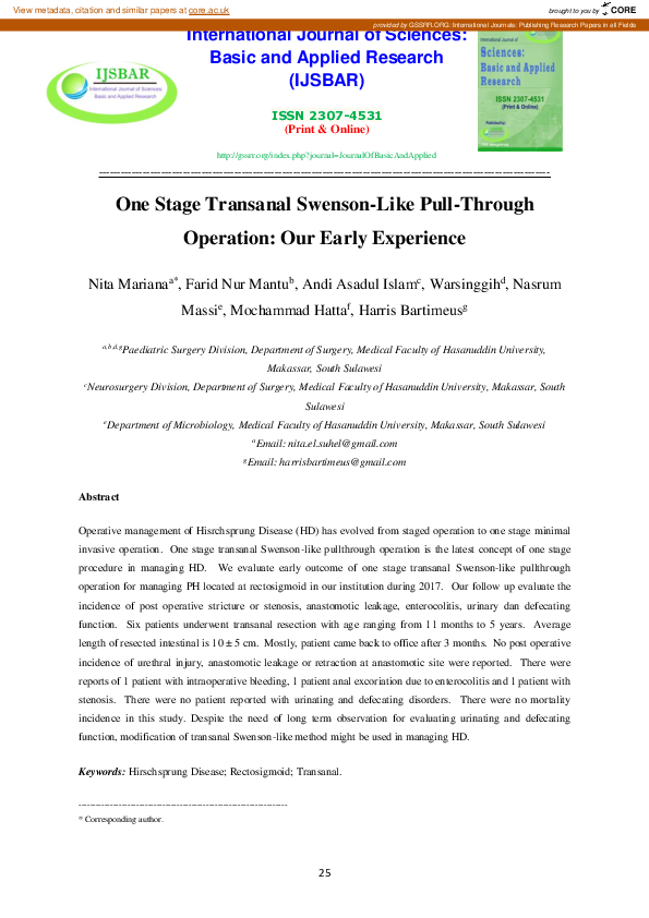 (PDF) One Stage Transanal Swenson-Like Pull-Through Operation: Our ...
