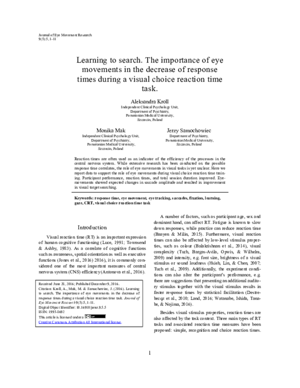 (PDF) Learning to search. The importance of eye movements in the ...