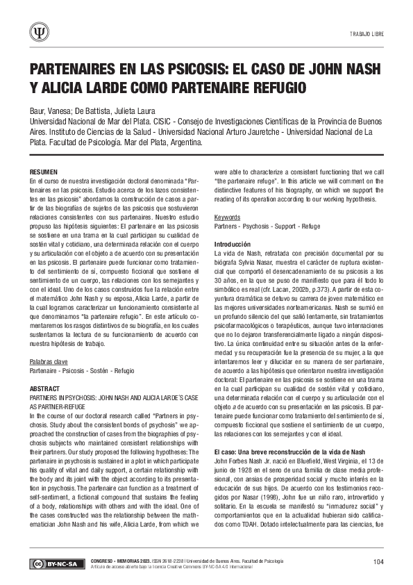 (PDF) Partenaires en las psicosis: el caso de John Nash y Alicia Larde ...