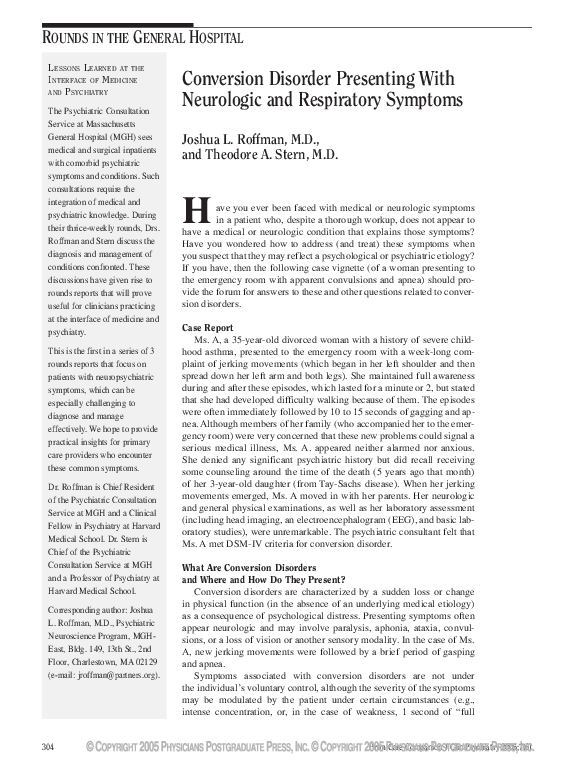 (PDF) Conversion Disorder Presenting With Neurologic and Respiratory Symptoms
