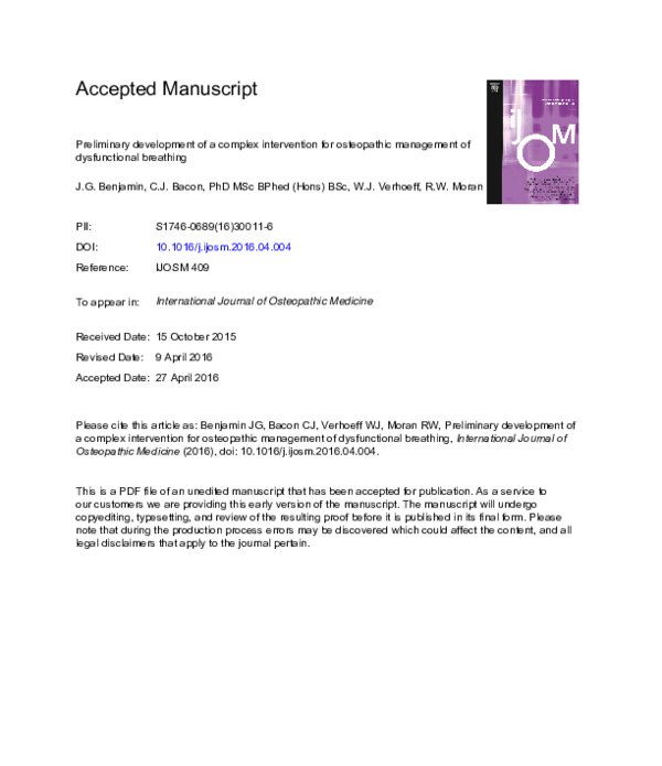 (PDF) Preliminary development of a complex intervention for osteopathic ...
