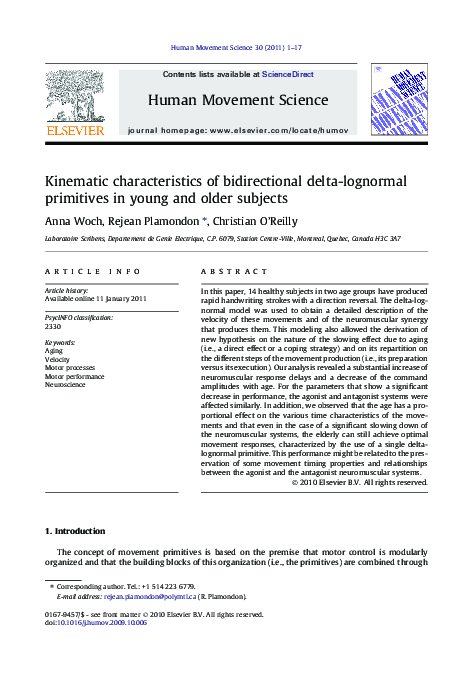 (PDF) Kinematic characteristics of bidirectional delta-lognormal primitives in young and older ...