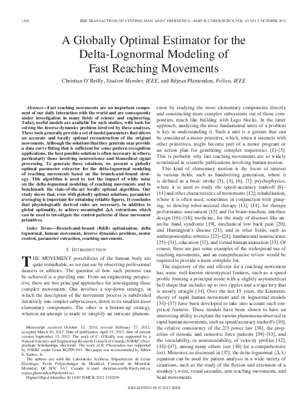 (PDF) A Globally Optimal Estimator for the Delta-Lognormal Modeling of Fast Reaching Movements