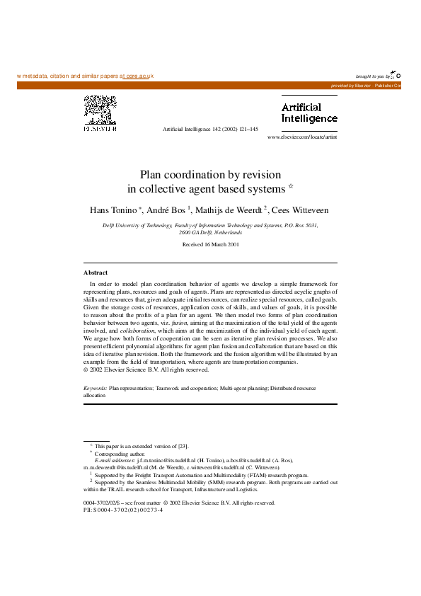 (PDF) Plan coordination by revision in collective agent based systems