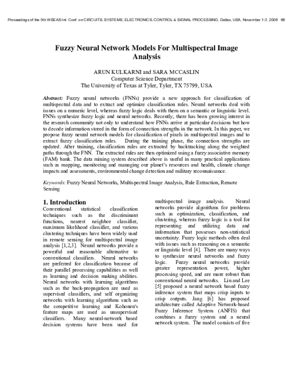 (PDF) Fuzzy neural network models for multispectral image analysis