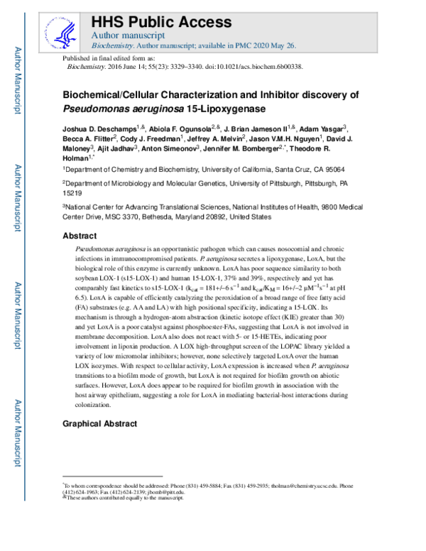 (PDF) Biochemical and Cellular Characterization and Inhibitor Discovery ...