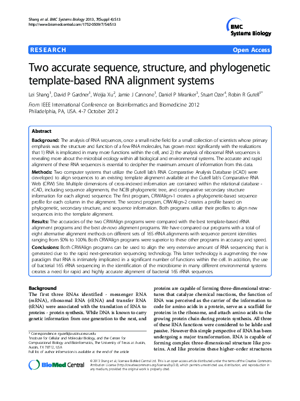 (PDF) Two accurate sequence, structure, and phylogenetic template-based RNA alignment systems