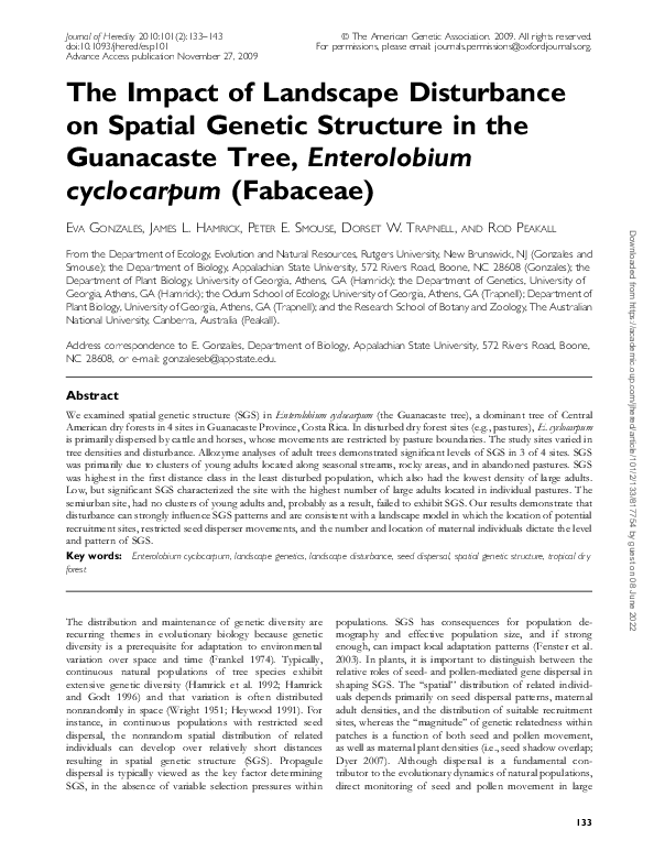 (PDF) The Impact of Landscape Disturbance on Spatial Genetic Structure in the Guanacaste Tree ...