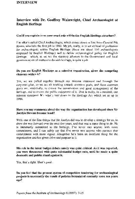 (PDF) Interview with Dr. Geoffrey Wainwright, Chief Archaeologist at ...