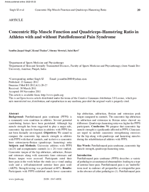 (PDF) Concentric hip muscle function and quadriceps-hamstring ratio in ...