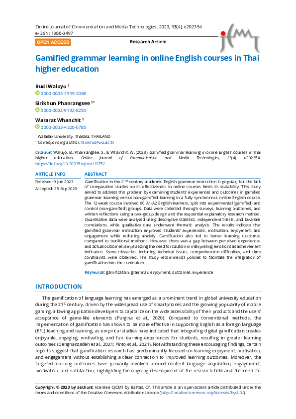 (PDF) Gamified grammar learning in online English courses in Thai ...