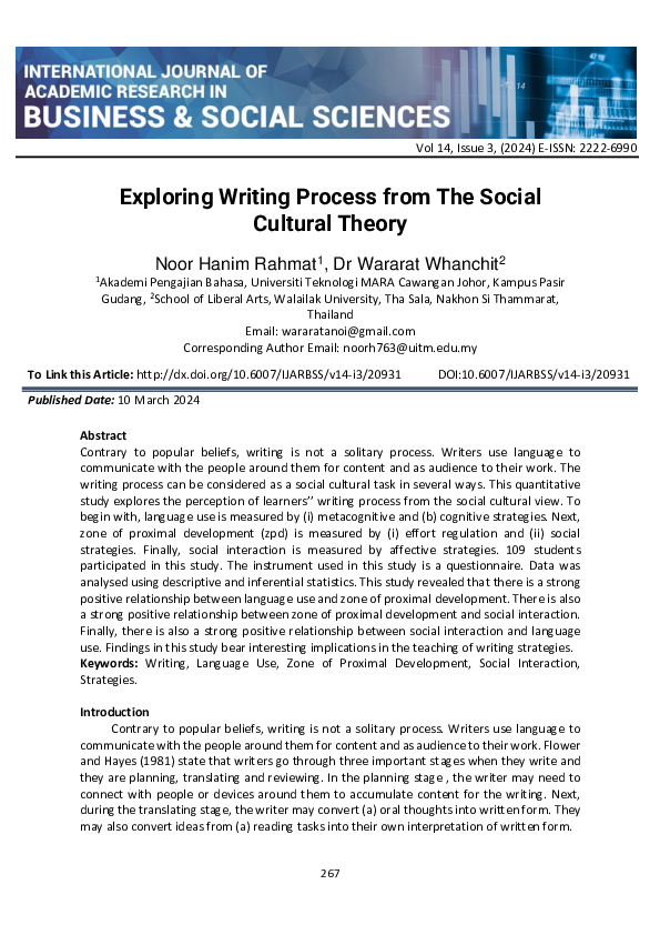 (PDF) Exploring Writing Process from The Social Cultural Theory