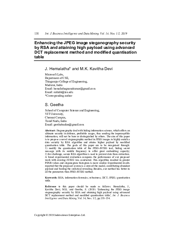 (PDF) Enhancing the JPEG Image Steganography Security by RSA and attaining High Payload using ...