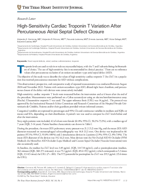 (PDF) High-Sensitivity Cardiac Troponin T Variation After Percutaneous ...