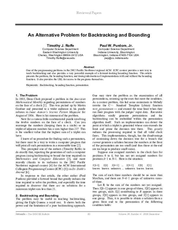 (PDF) An alternative problem for backtracking and bounding