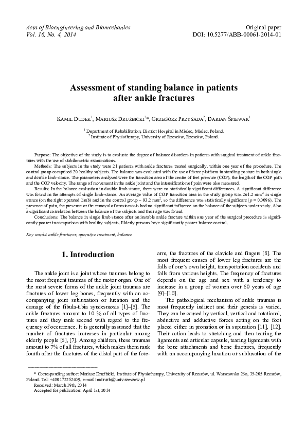 (PDF) Assessment of standing balance in patients after ankle fractures