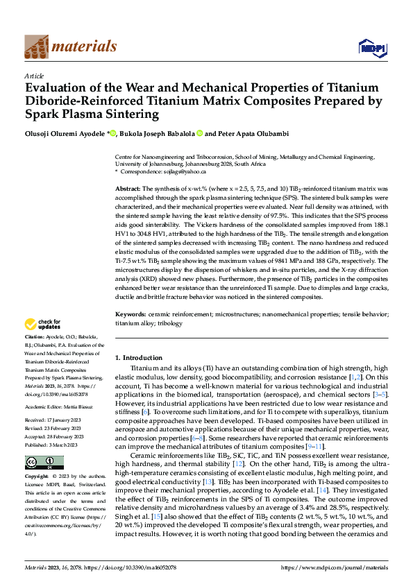 (PDF) Evaluation of the Wear and Mechanical Properties of Titanium Diboride-Reinforced Titanium ...