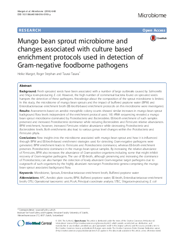 (PDF) Mungo bean sprout microbiome and changes associated with culture ...