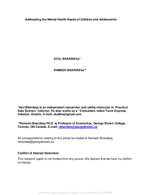 (PDF) Addressing the Mental Health Needs of Children and Adolescents