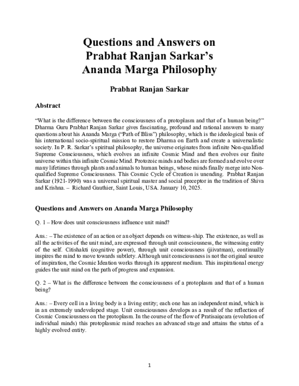 (PDF) Questions and Answers on Prabhat Ranjan Sarkar's Ananda Marga ...