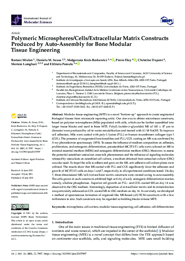 (PDF) Polymeric Microspheres/Cells/Extracellular Matrix Constructs Produced by Auto-Assembly for ...