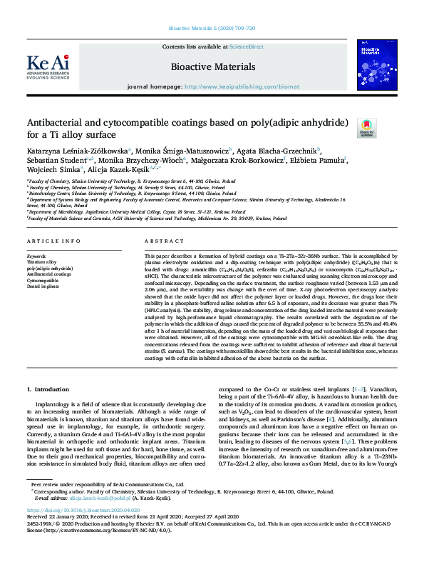 (PDF) Antibacterial and cytocompatible coatings based on poly(adipic ...
