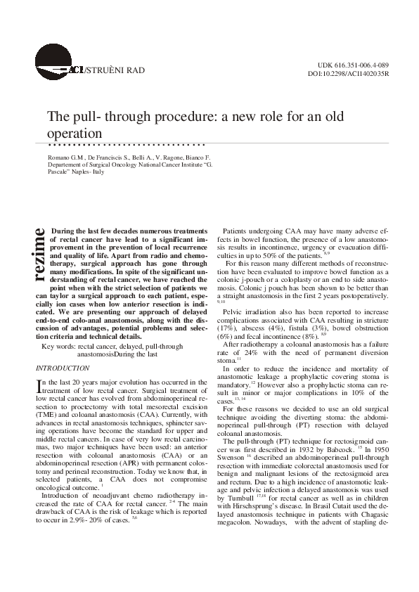 (PDF) The pull-through procedure: A new role for an old operation