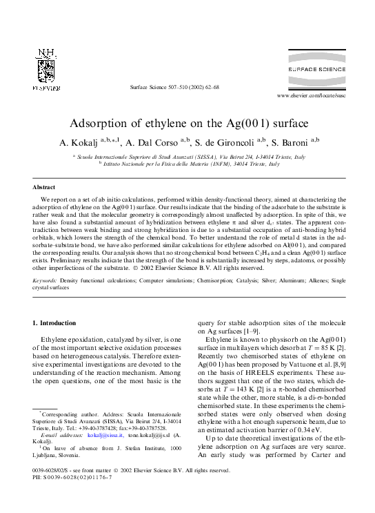 (PDF) Adsorption of ethylene on the Ag() surface
