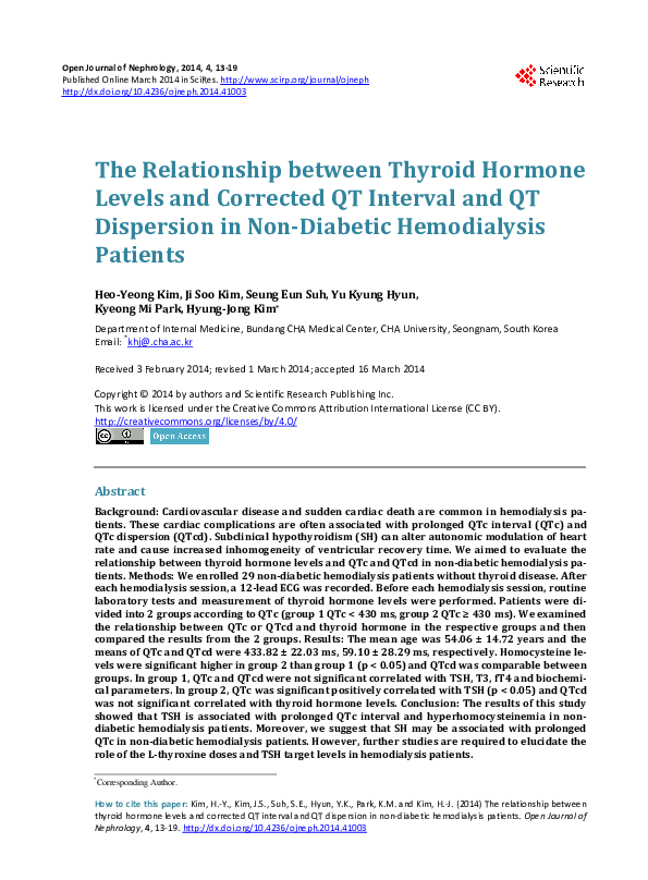 (PDF) The Relationship between Thyroid Hormone Levels and Corrected QT Interval and QT ...