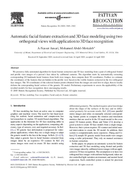 Pdf Automatic Facial Feature Extraction And 3d Face Modeling Using Two Orthogonal Views With