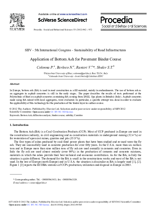(PDF) Application of Bottom Ash for Pavement Binder Course