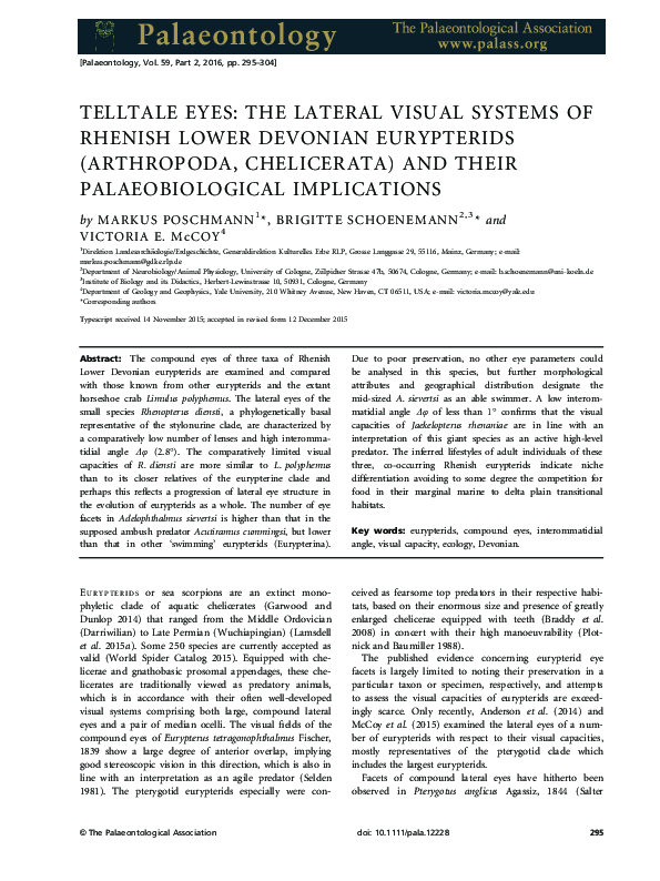 (PDF) Telltale eyes: the lateral visual systems of Rhenish Lower ...