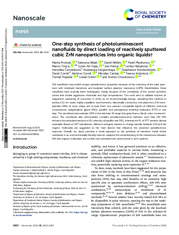 (PDF) One-step synthesis of photoluminescent nanofluids by direct ...